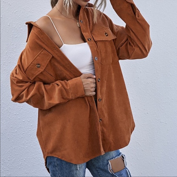 Couture Gypsy | Tops | Cozy Rust Brown Boyfriend Fit Oversized Shacket Jacket Corduroy Xs S M L ...